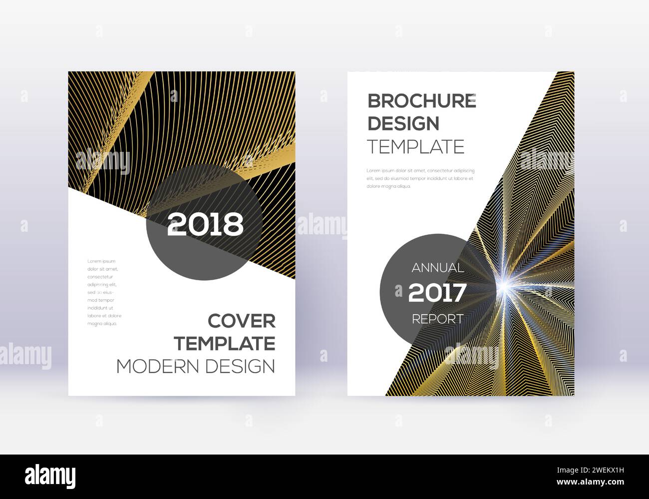 Modern cover design template set. Gold abstract lines on black ...