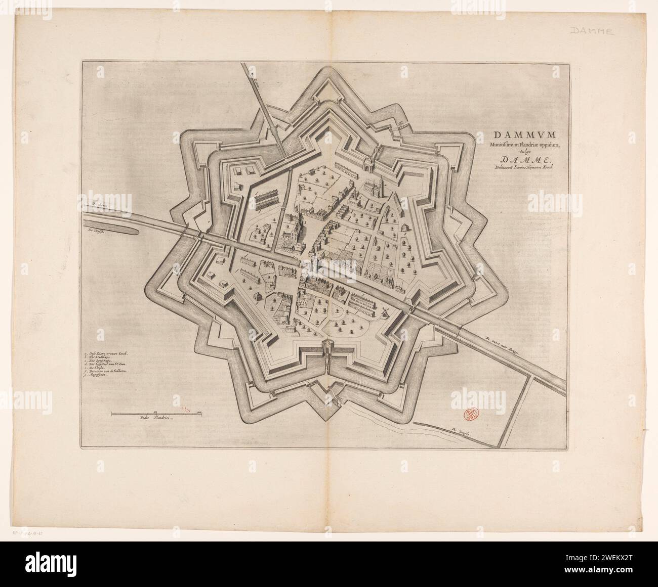 Map of Damme, Anonymous, After Johan Heyman Koeck, 1652 print Map of ...