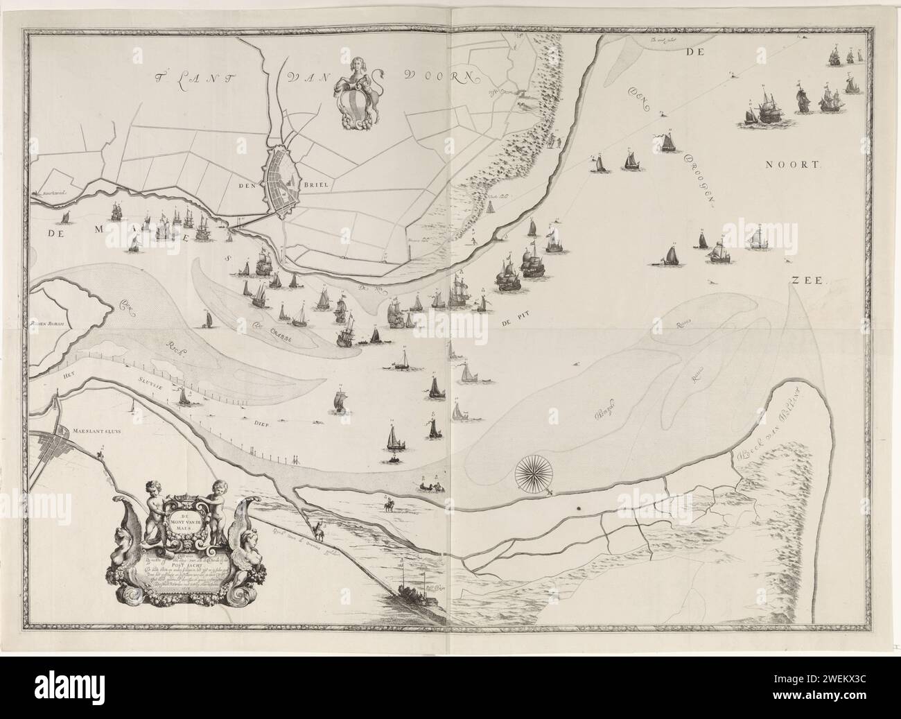 Map of the Maas mouth with postal routes, Joost van Geel, in or after ...
