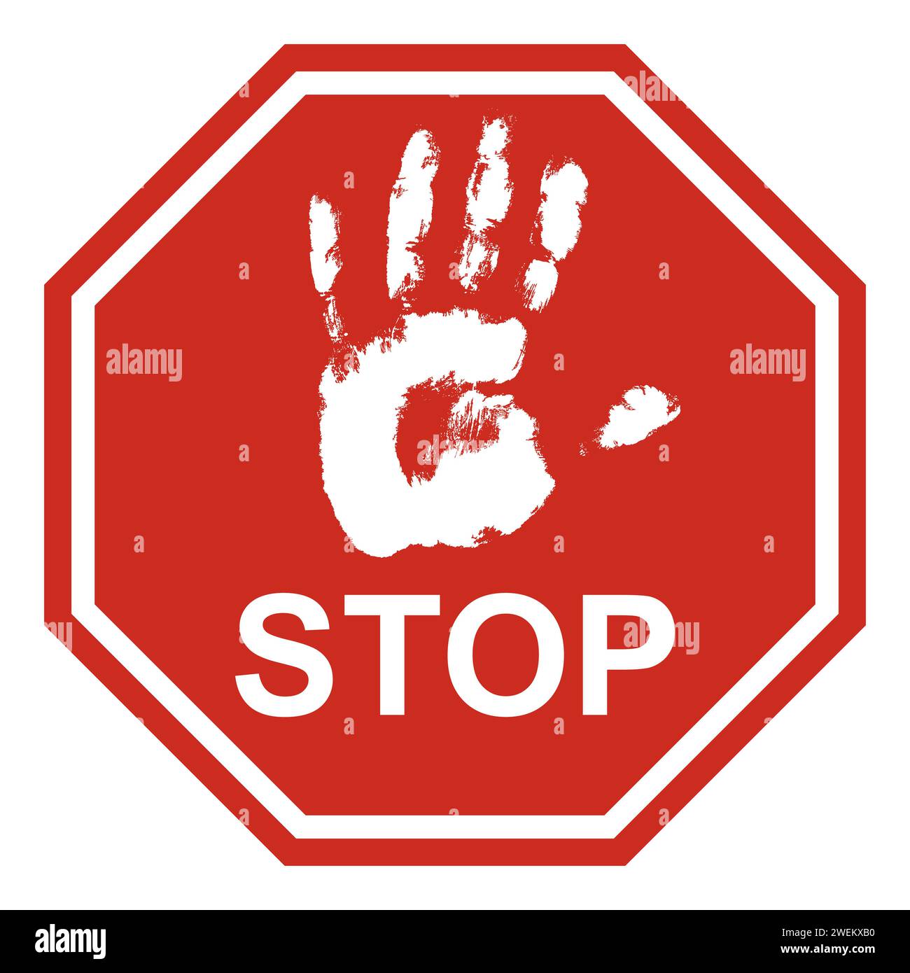 Octagonal stop sign, red stop sign with hand palm print Stock Vector ...