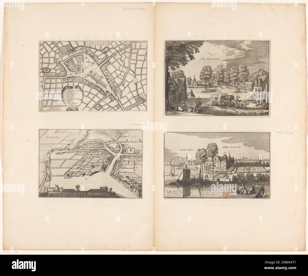 Map of Sint-Niklaas and faces on Rupelmonde, the castle of Temse and ...