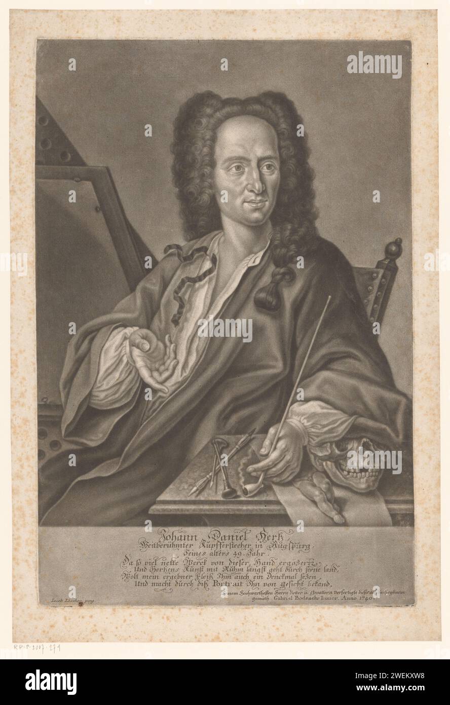 Portrait of Johann Daniel Herz at the age of 49, 1740 print With ...