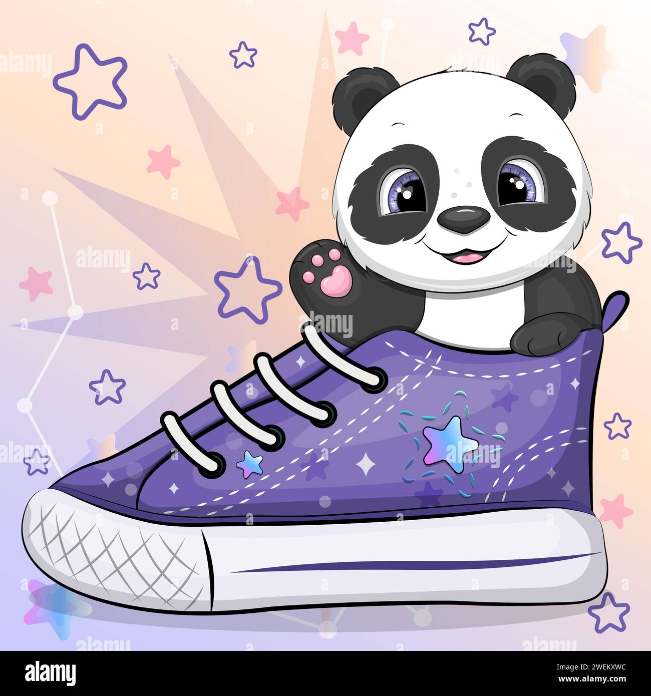 A cute cartoon panda with a sneaker. Vector illustration of an animal ...