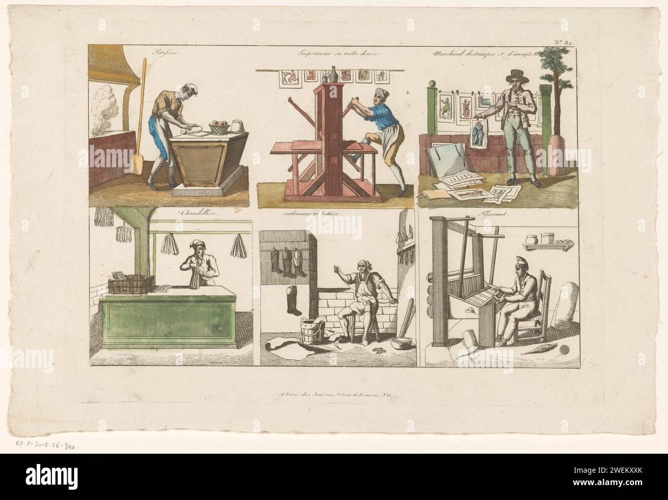 Six professions, c. 1800 print A pastry chef, a sheet printer, a print ...