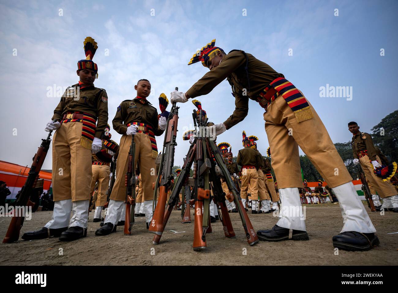 Assam police personnel prepare themselves for the Republic Day parade ...