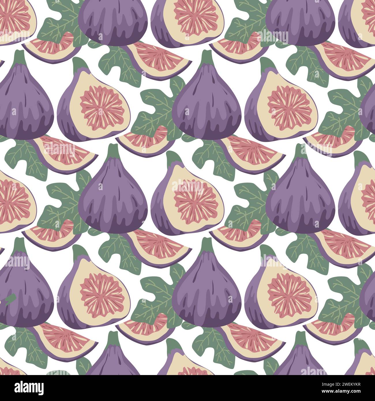 Hand drawn fig fruits and foliage seamless pattern. Tropical fruits ...