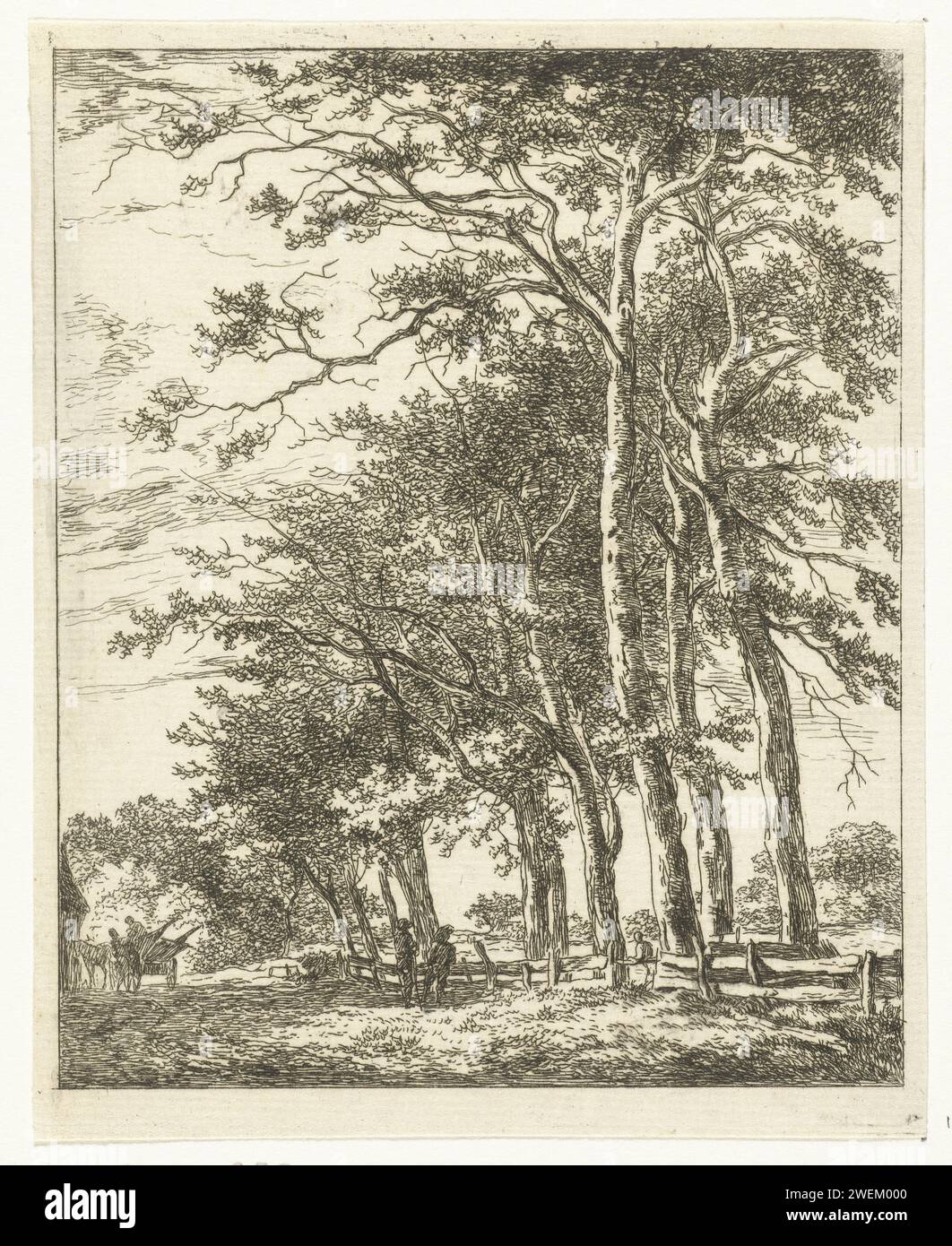 Two standing figures at high trees, Hermanus van Brussel, c. 1800 - in ...