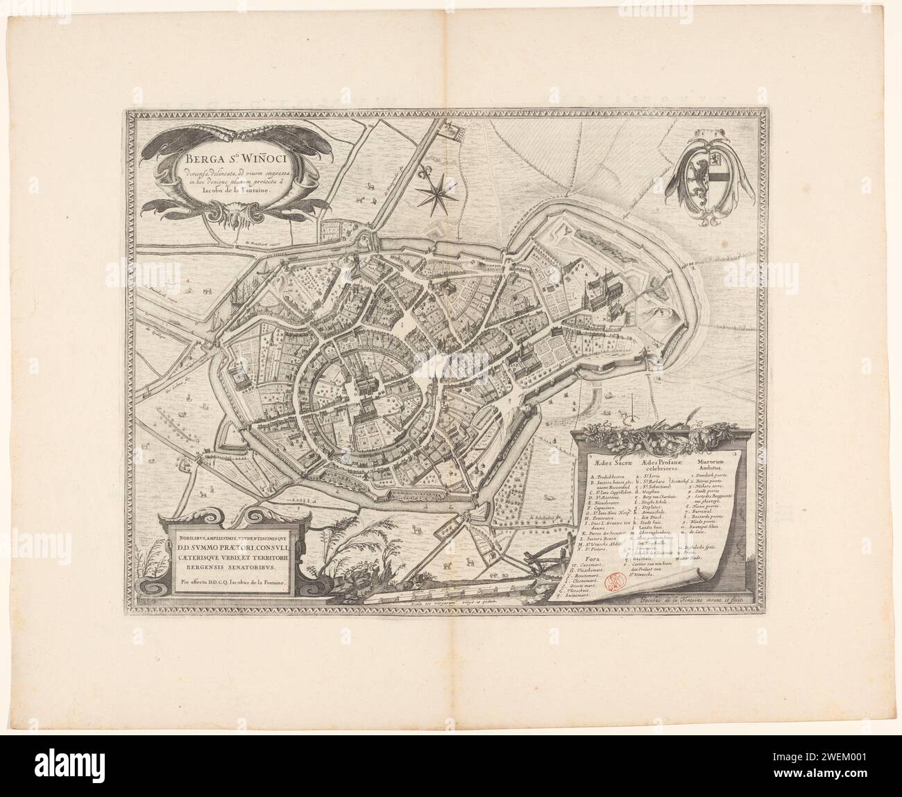 Map of Sint-Winoksbergen, Jacobus de la Fontaine, 1652 print Map of ...