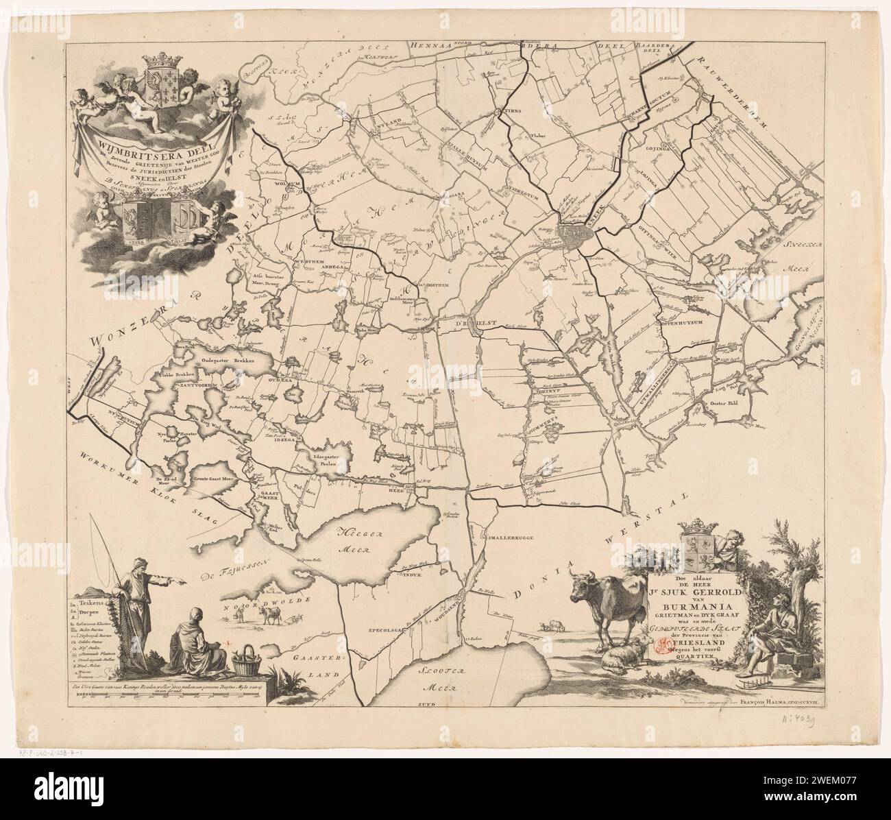 Map of De Grietenij Wymbritseradeel, 1718 print At the top left title ...