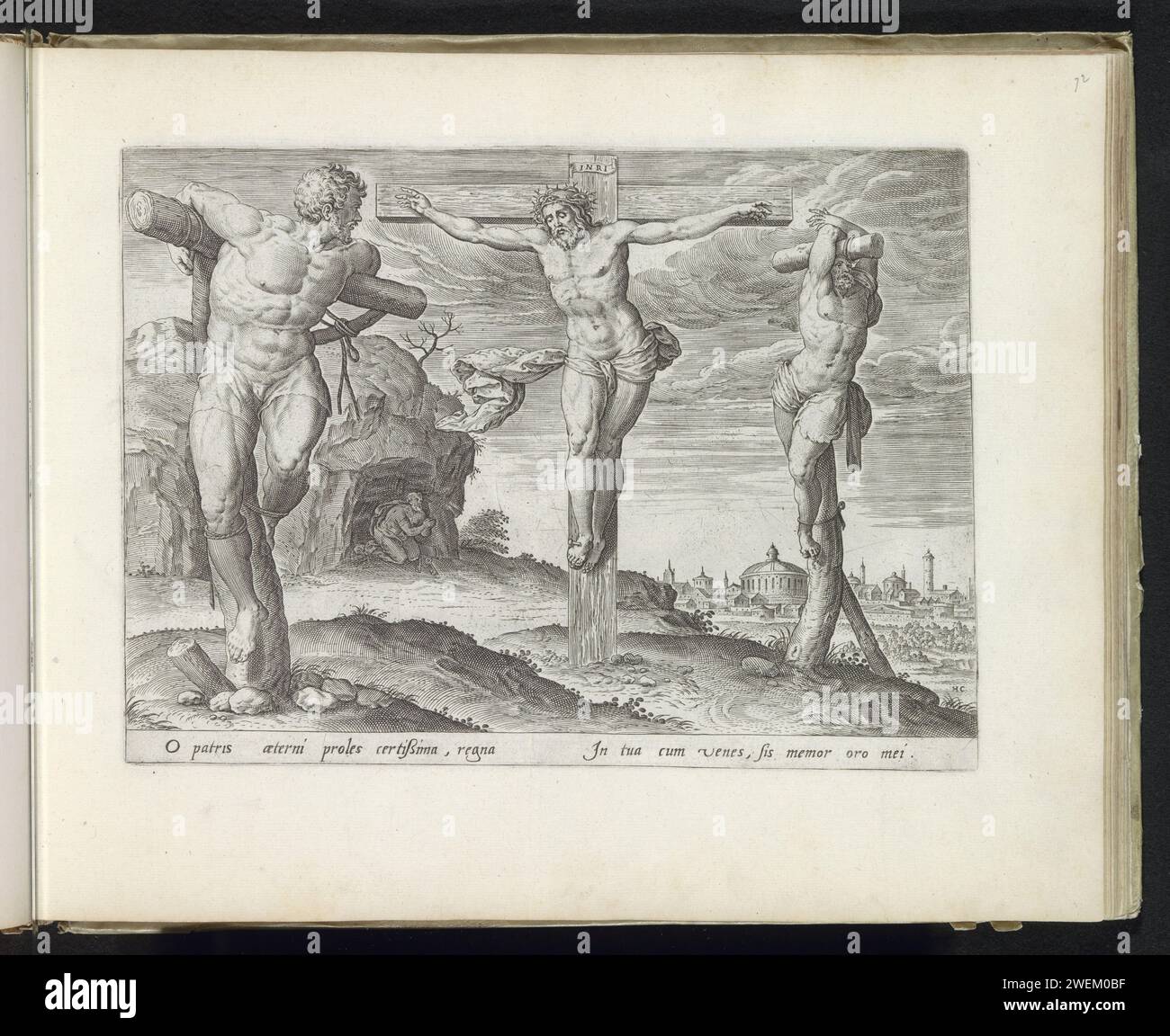 Christ on the cross between the two sinners, 1585 print Christ hangs on ...