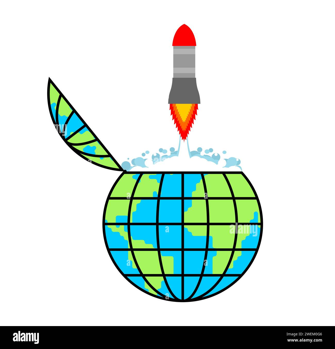 Combat Rocket from Open earth. Globe model of globe isolated. Layout of ...