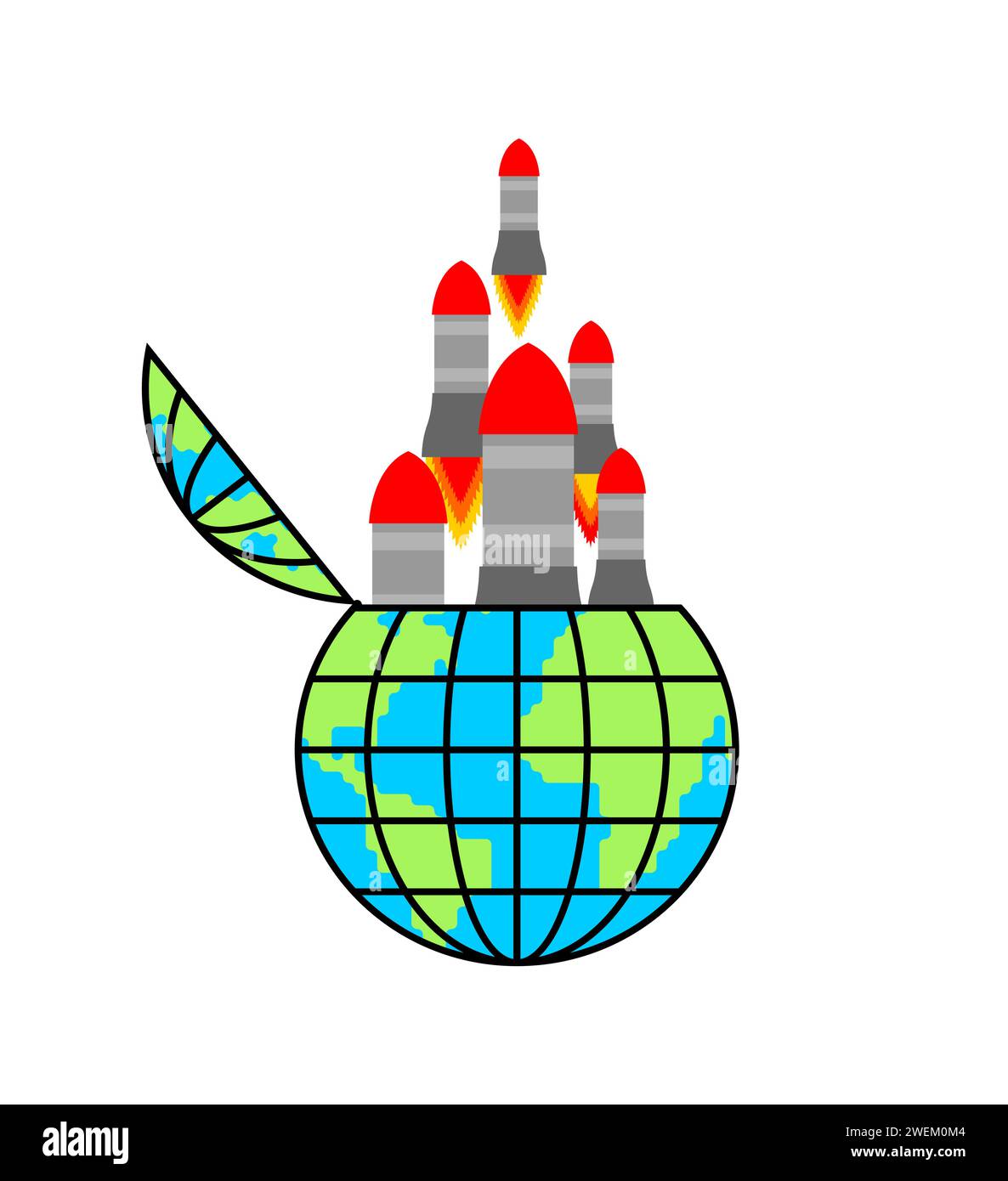 Combat Rocket from Open earth. Globe model of globe isolated. Layout of ...