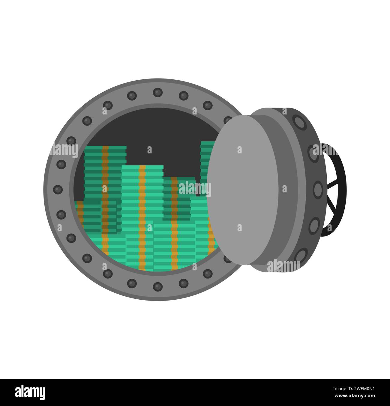 Cash vault money. Dollars and cash. Large round iron bulletproof vault ...