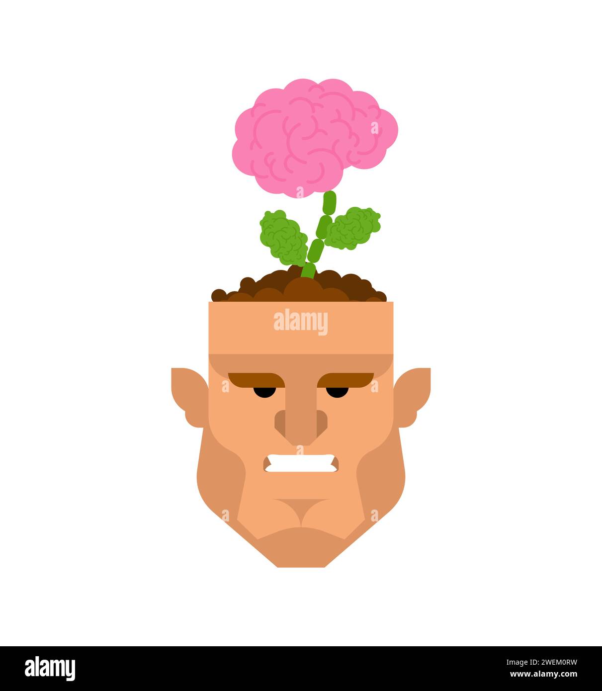 Brain flower grows from head. Open head and brains bloom. Concept of ...