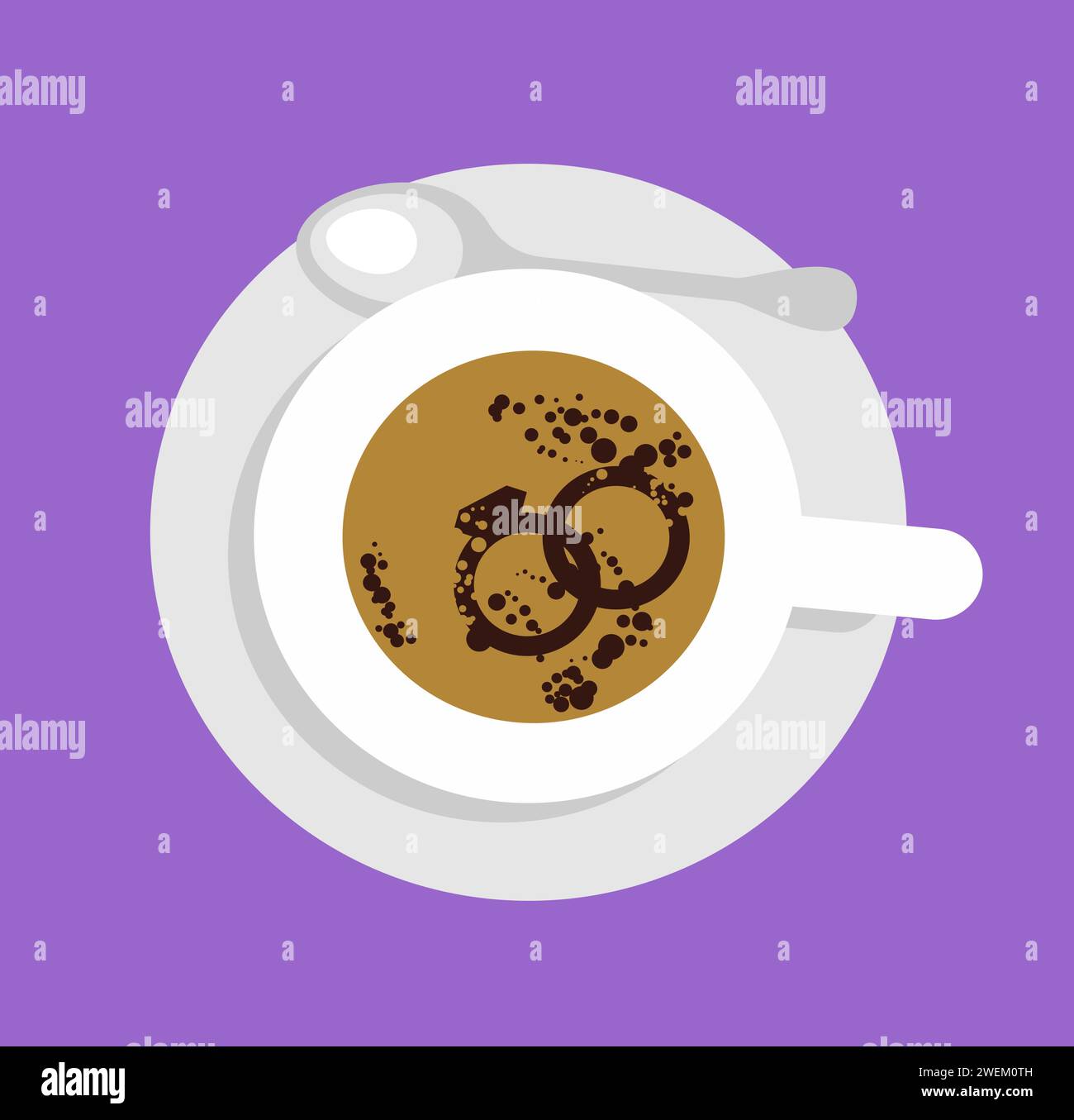Fortune telling with coffee rings is a symbol of marriage. Top view of ...