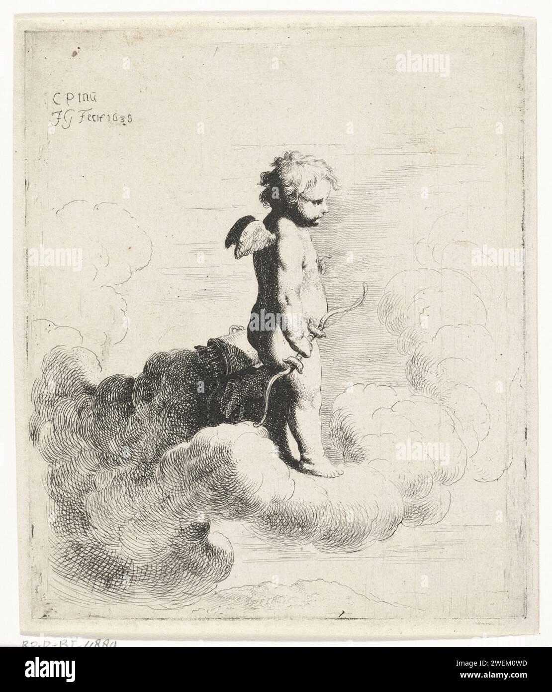 Cupido with arrow sleeve and arched on clouds, Jan Gerritsz. van ...