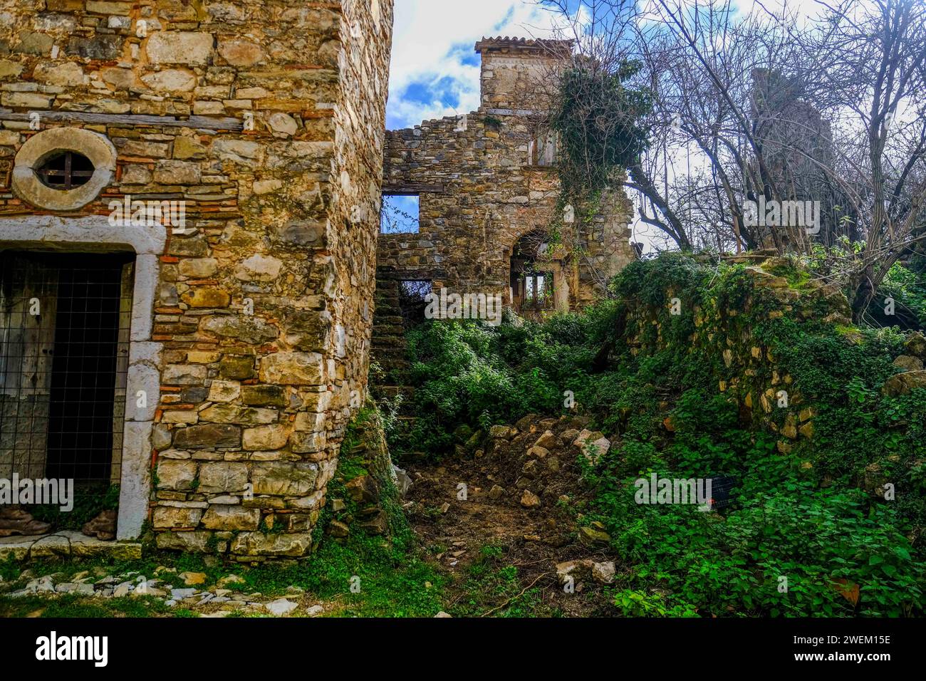 An alley of the village located in the heart of the Cilento National ...