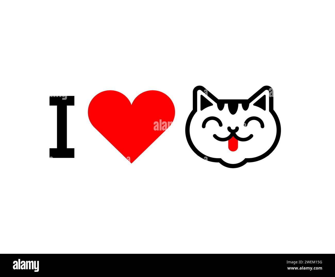 I love cats sign. Heart and cat. I like pet. Symbol of love for animals ...