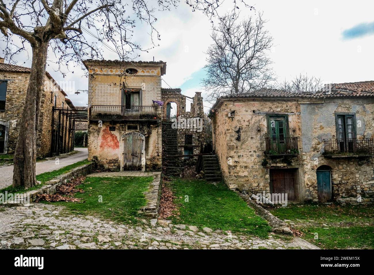 An alley of the village located in the heart of the Cilento National ...