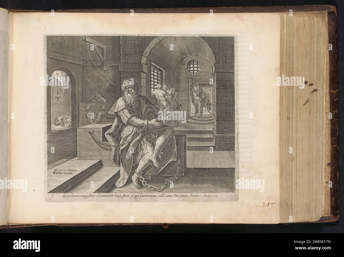 King Manasse in prison, Anonymous, Maerten de Vos, 1643 - 1646 print ...