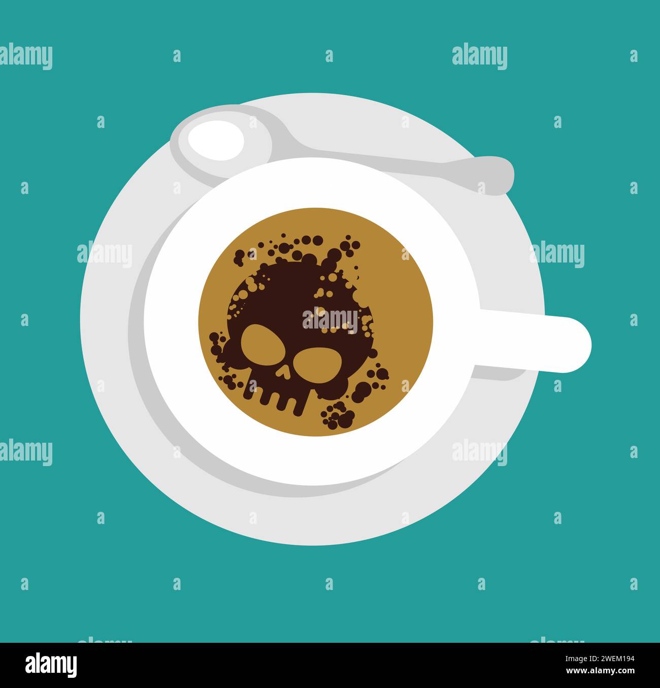 Fortune telling by coffee skull is a symbol of death. Mug and coffee ...