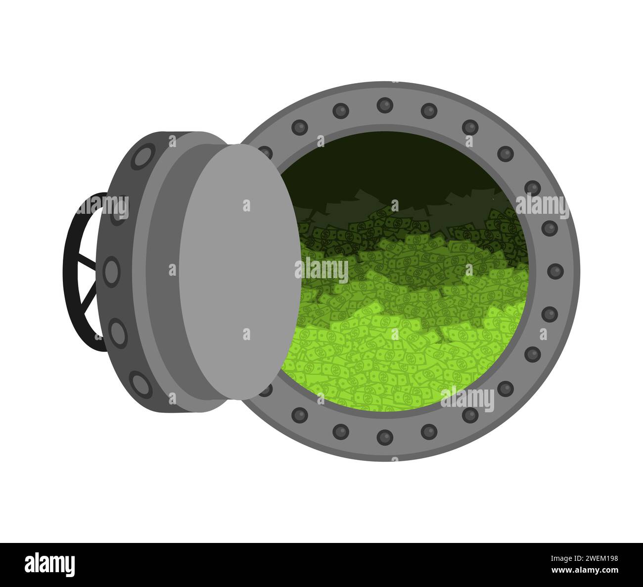 Cash vault money. Dollars and cash. Large round iron bulletproof vault ...