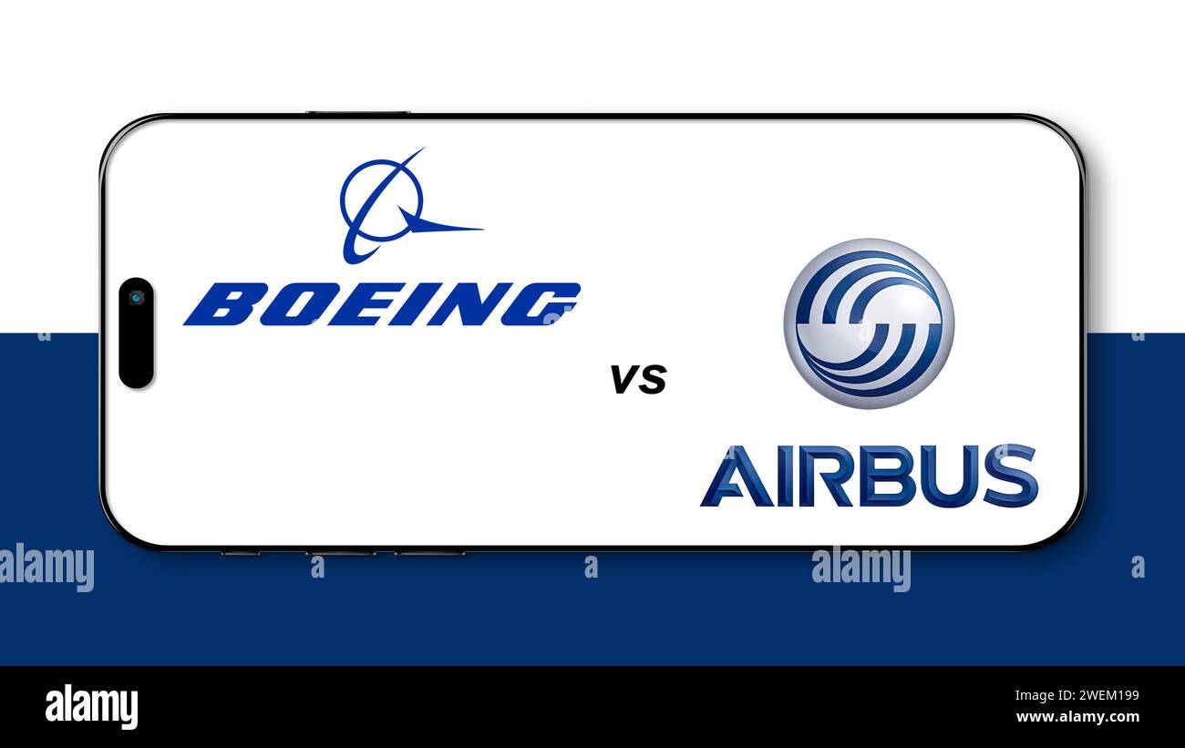 Istanbul, Turkey - 26 January 2024: Boeing versus Airbus brand logos on ...