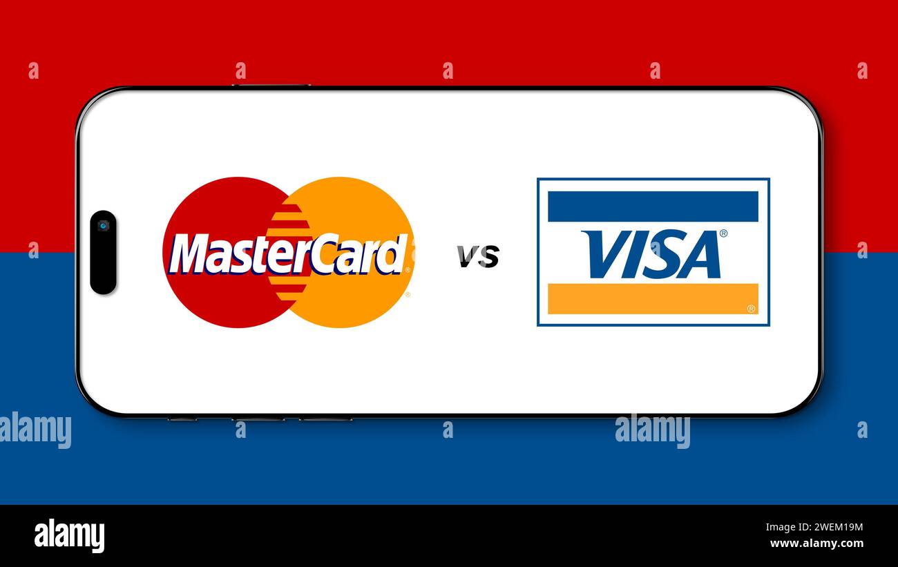 Istanbul, Turkey - 26 January 2024: Mastercard versus VISA brand logos ...