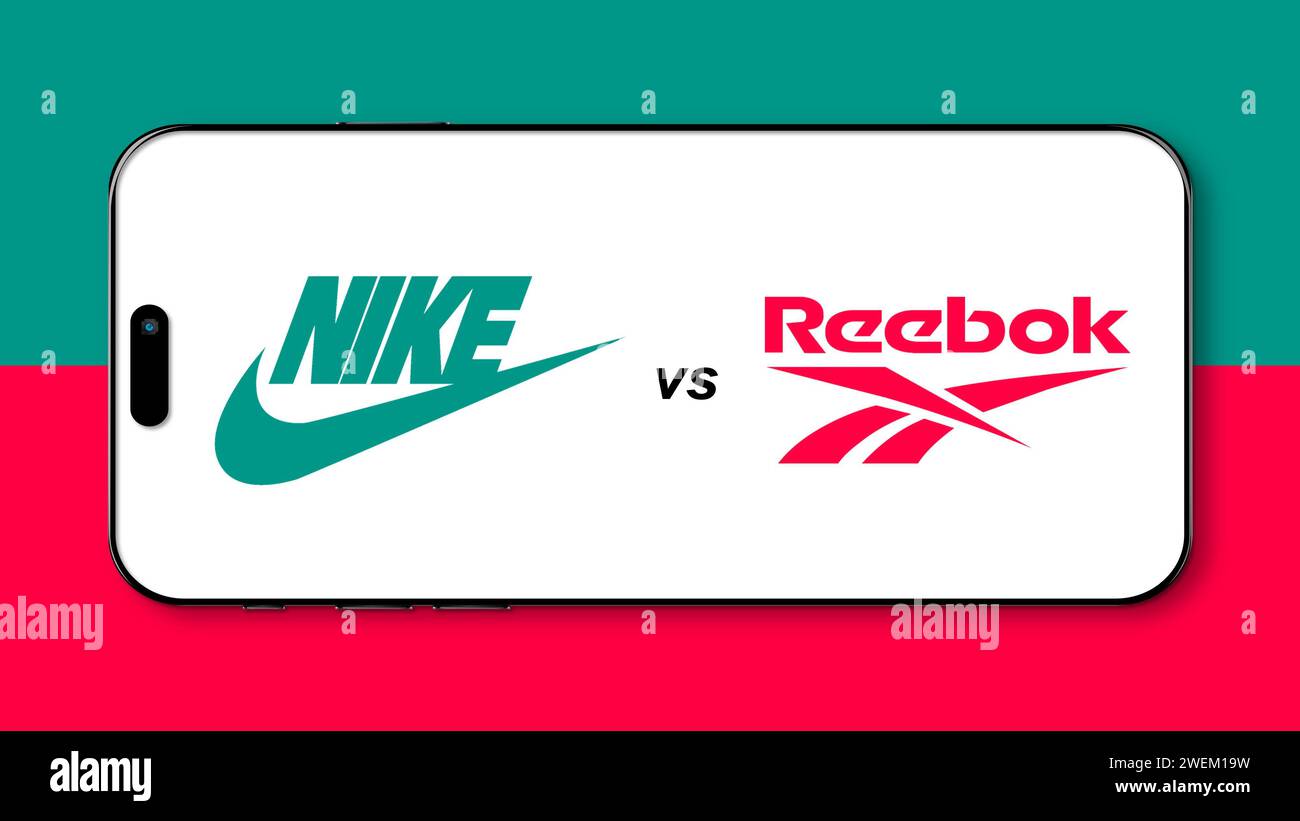 Istanbul, Turkey - 26 January 2024: Nike versus Reebok brand logos on a ...