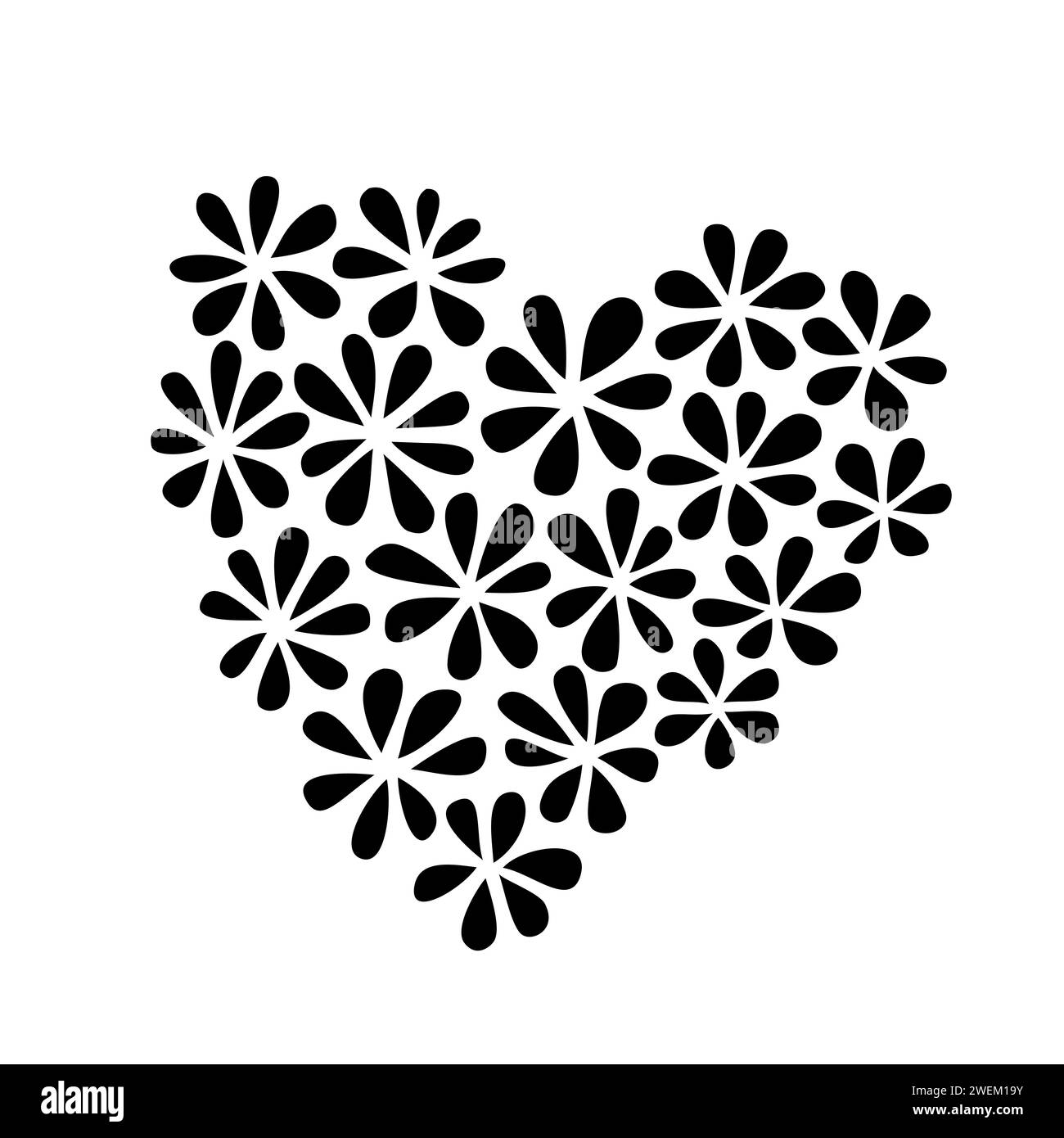 Floral heart made of flowers hand drawn line. Vector illustration Stock ...
