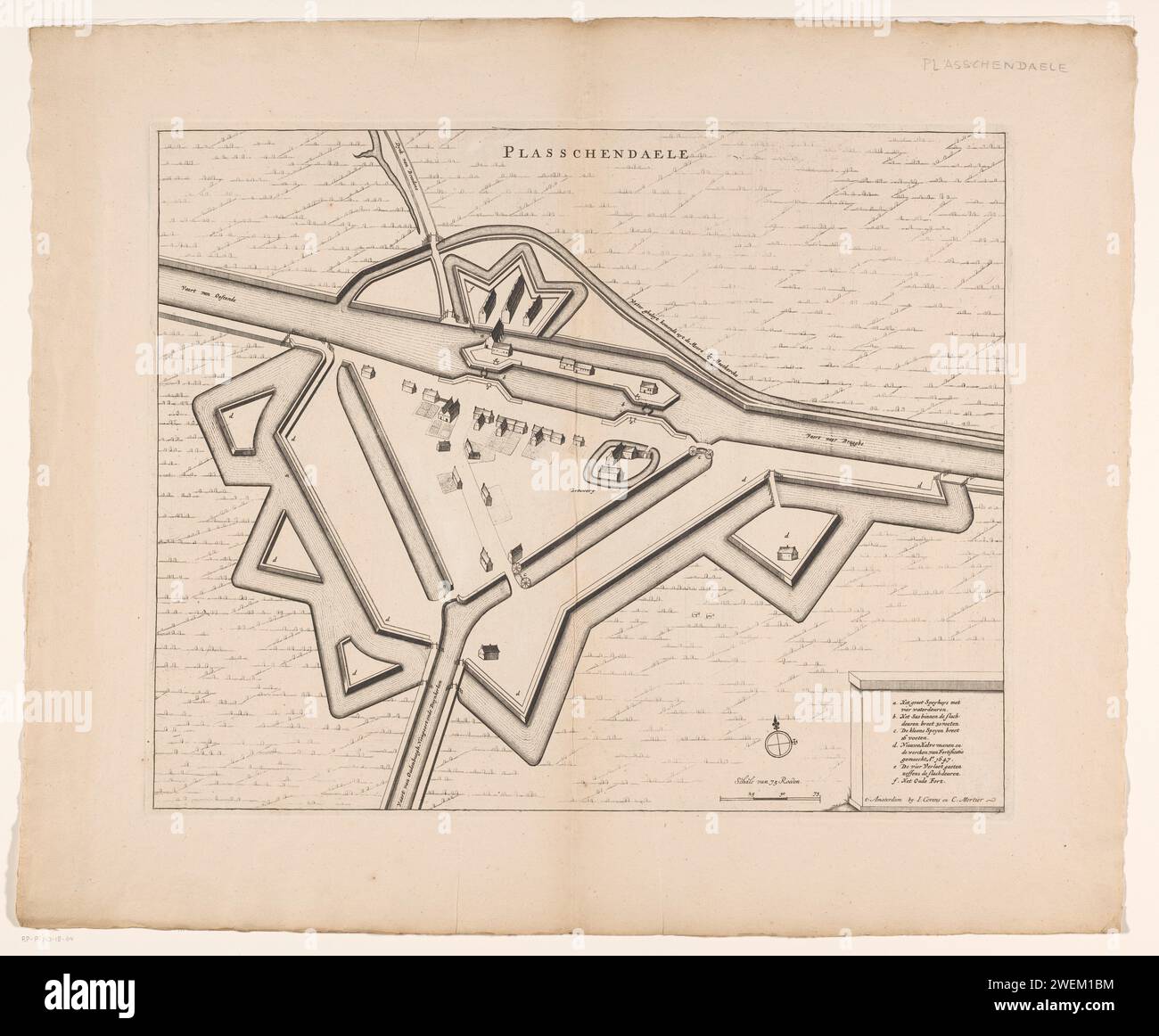 Plassendale map, Anonymous, 1721 - 1774 print Plassendale map with buildings in a nutshell ...