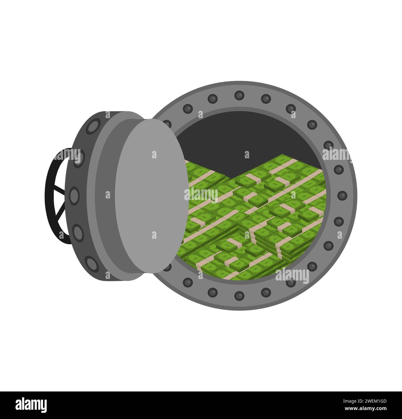 Cash vault money. Dollars and cash. Large round iron bulletproof vault ...