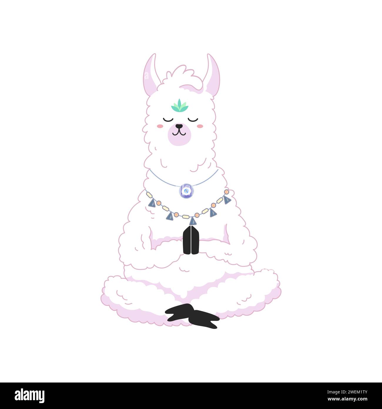 Cute lama yoga meditating in lotus pose on white background, cartoon ...