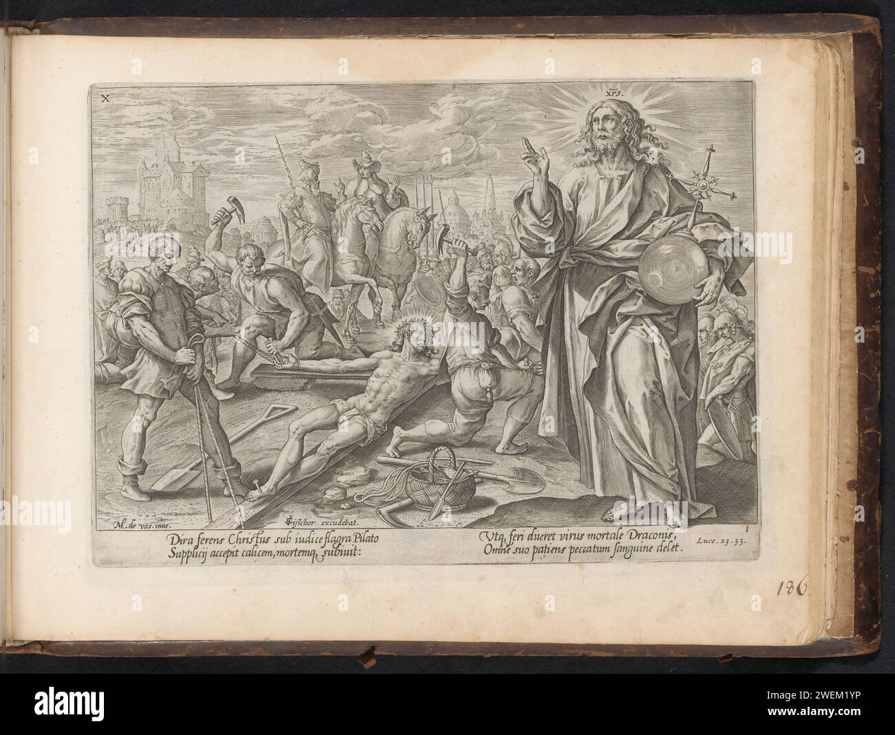 Crucifixion of Christ, Anonymous, After Maerten de Vos, 1646 print Christ is nailed to the cross ...