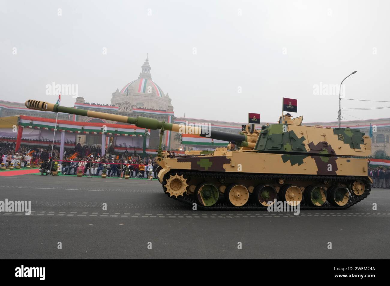 Indian army tanks roll past during Republic Day parade in Lucknow ...