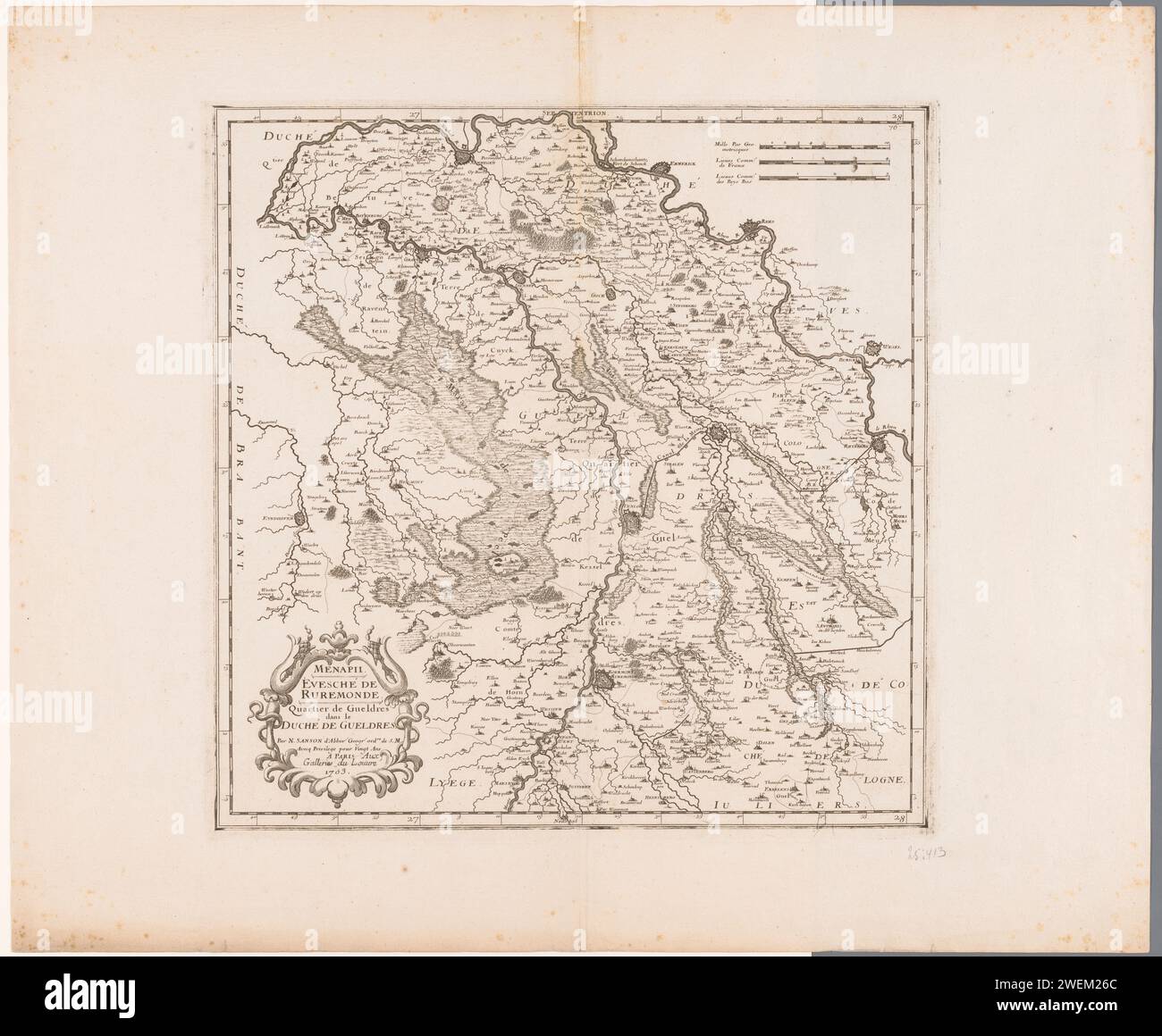 Map of the Overkwartier van Gelre, Anonymous, 1703 print Bottom left ...