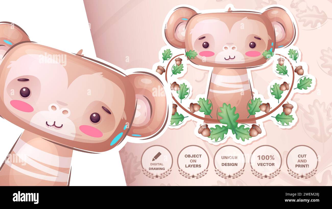 Monkey in Forest Cartoon Characters. Cute Amimal. Monkey Illustration ...