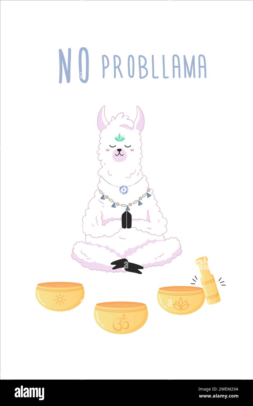 No probllama, cute llama alpaca meditating, print for your t-shirt ...