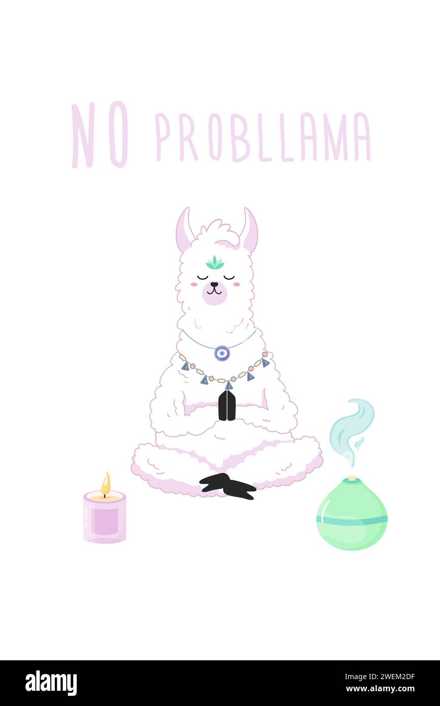 No probllama, cute llama alpaca meditating, print for your t-shirt ...