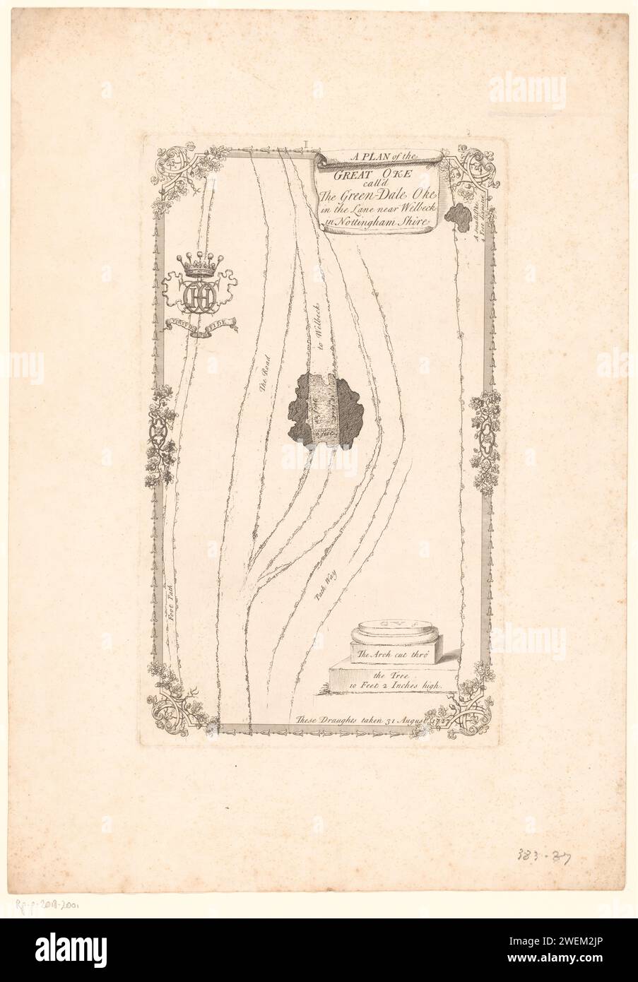 Map of the path through the Greendale Oak, George Vertue, 1727 print ...