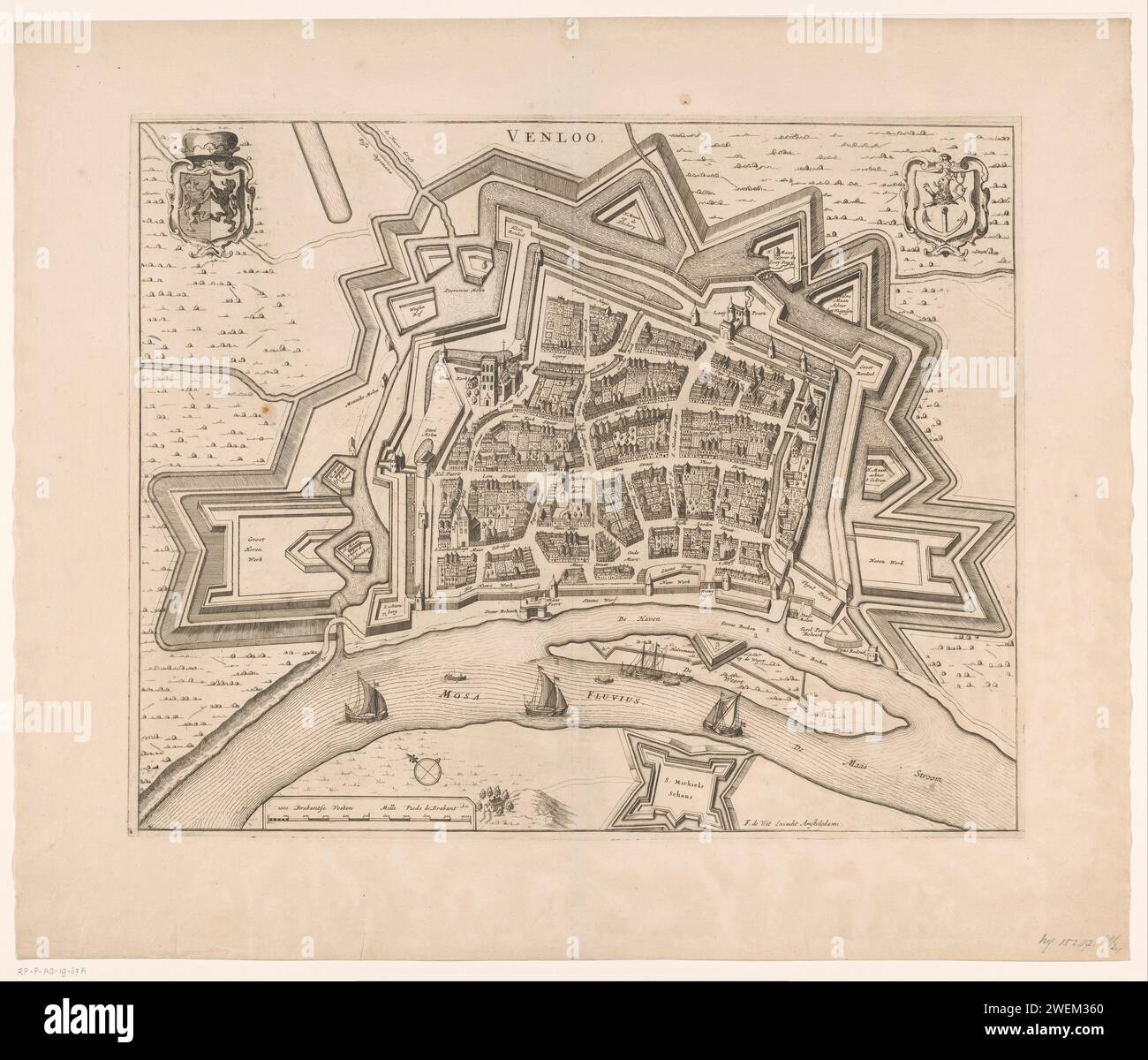 Map of Venlo, Anonymous, c. 1700 - c. 1710 print Map of Venlo with ...