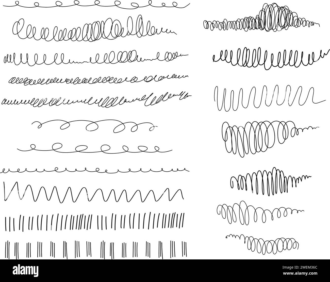 Collection curved line doodles. Hand drawn line borders, sketch strokes ...