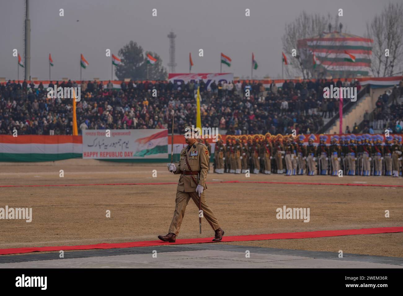 Parade commander marches during Republic Day parade in Srinagar, Indian ...