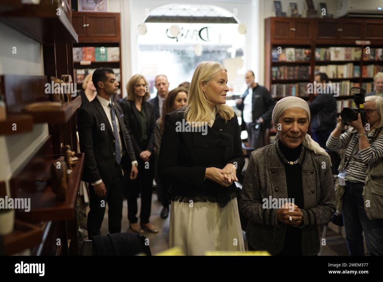 Cairo, Egypt 20240126.Crown Princess Mette-Marit visits a bookstore and ...