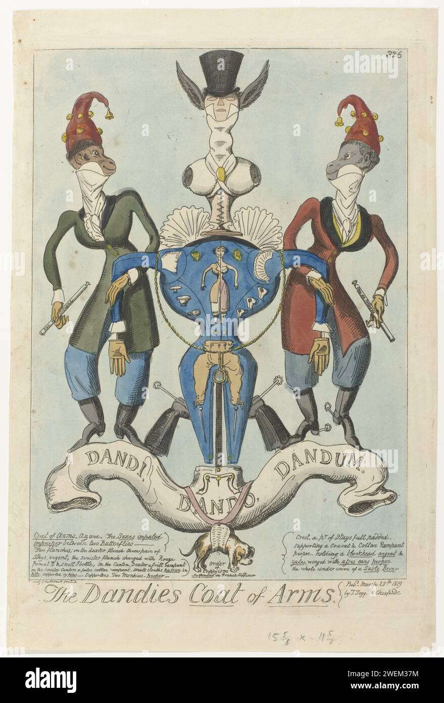 Two dressed monkeys hold a weapon in the form of a mannequin, 1819 ...