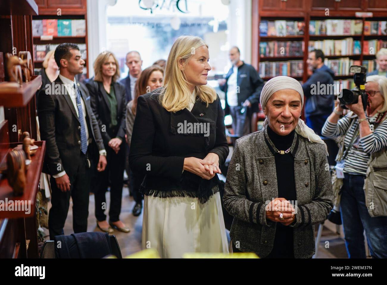 Cairo, Egypt 20240126.Crown Princess Mette-Marit visits a bookstore and ...