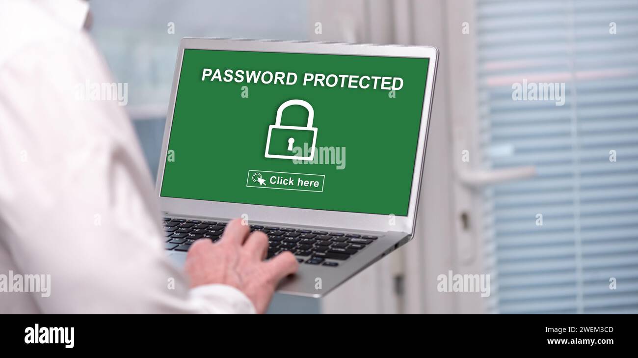Laptop screen displaying a password protected concept Stock Photo - Alamy