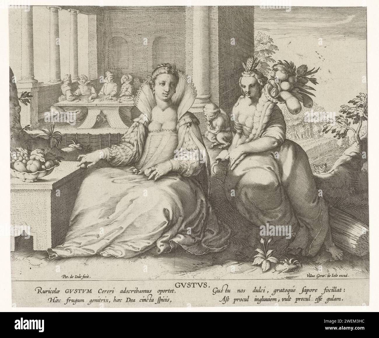 Taste, Pieter de Jode (I), 1590 - 1632 print Landscape with the female ...