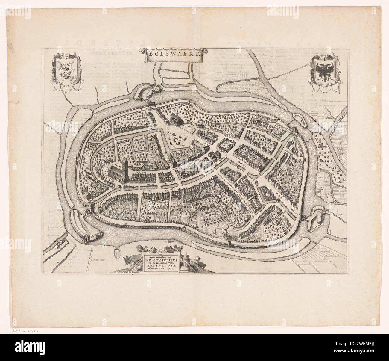 Map of Bolsward, 1652 print Map in a nutshell perspective. At the top ...