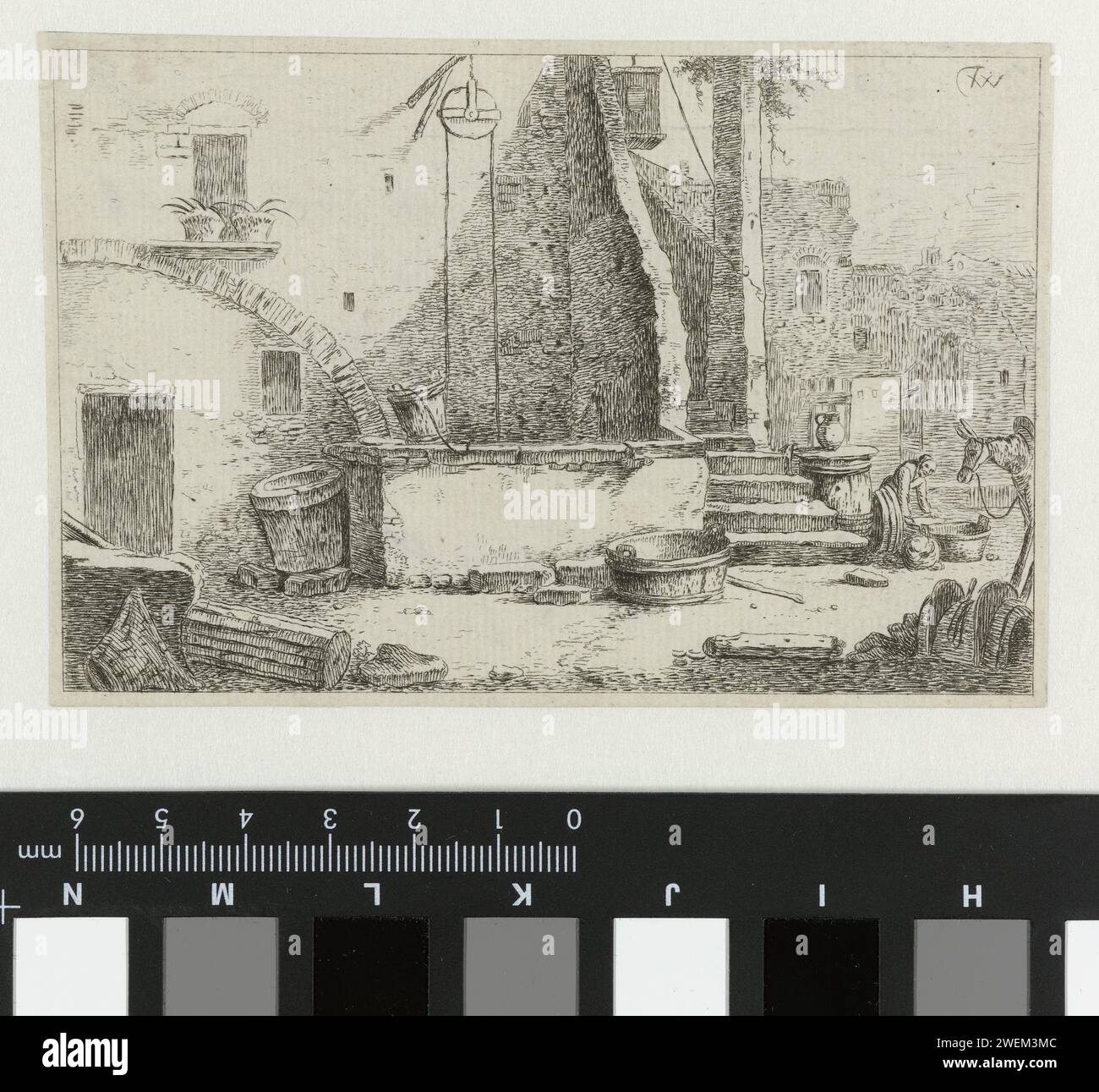 Water well at a house, 1700 - 1799 print paper etching well Stock Photo ...